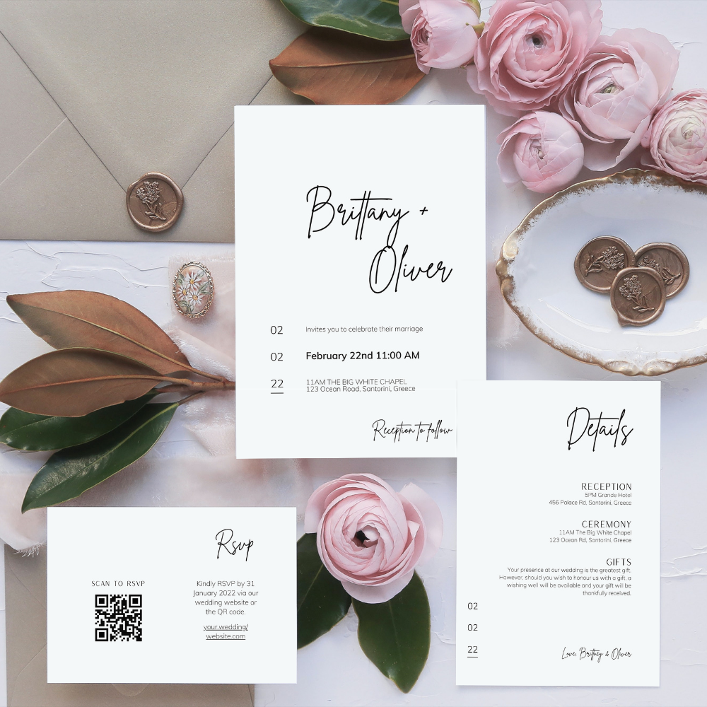 Britney Minimalist Wedding Invitation 3-piece Suite – Studio Template Co